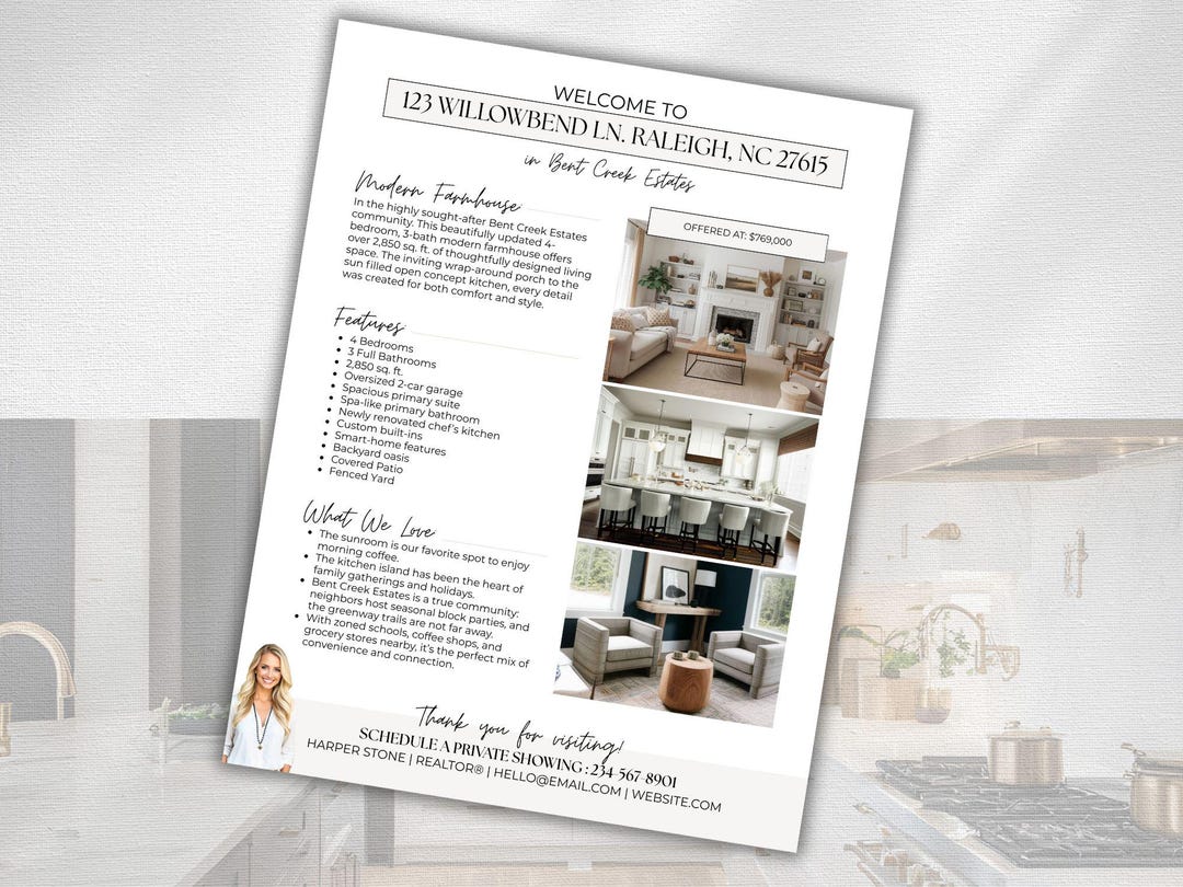 Real Estate Feature Sheet Canva Template Editable Home Flyer Realtor ...