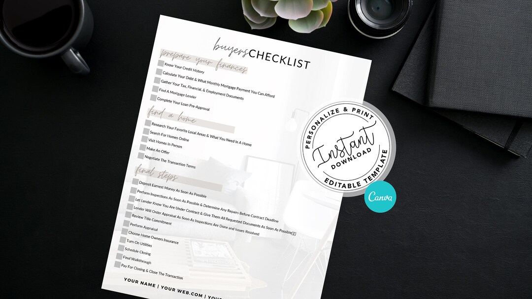 Real Estate Home Buyer's Checklist, Real Estate Marketing, Printable ...