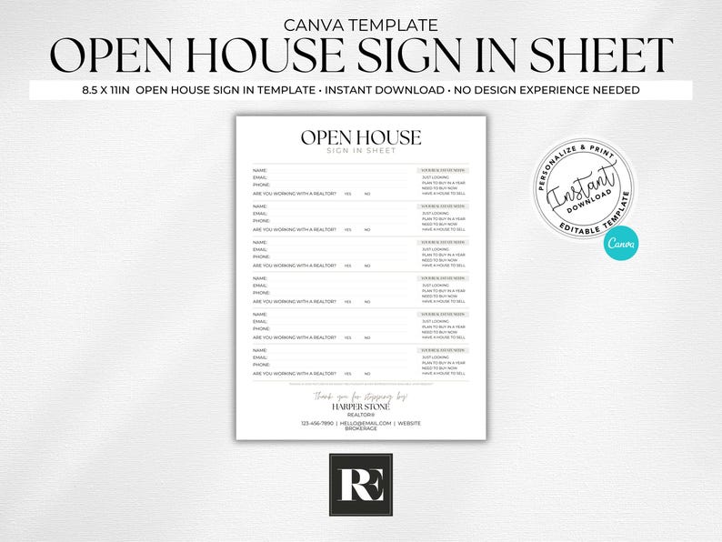 Open House Sign In Sheet Canva Template, Real Estate Open House Form ...
