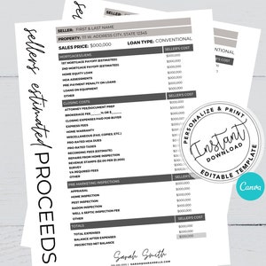 Real Estate Sellers Estimated Net Proceeds Sheet, Home Seller Net Sheet ...