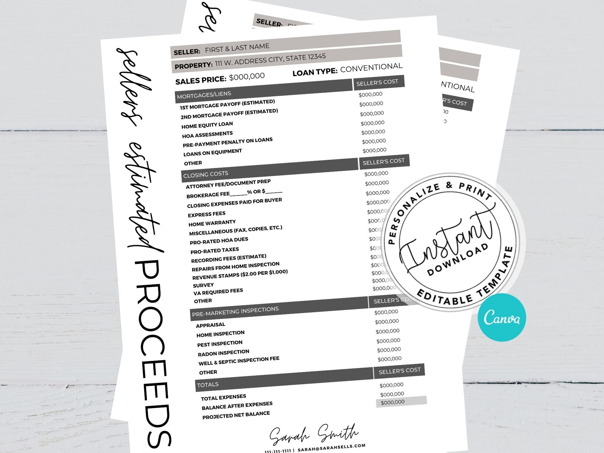 Real Estate Sellers Estimated Net Proceeds Sheet, Home Seller Net Sheet ...