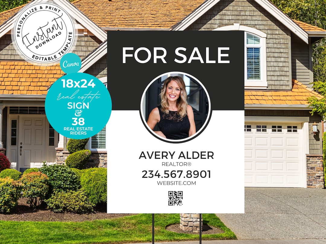 Real Estate Yard Sign, for Sale Yard Sign, Real Estate Marketing, Canva ...