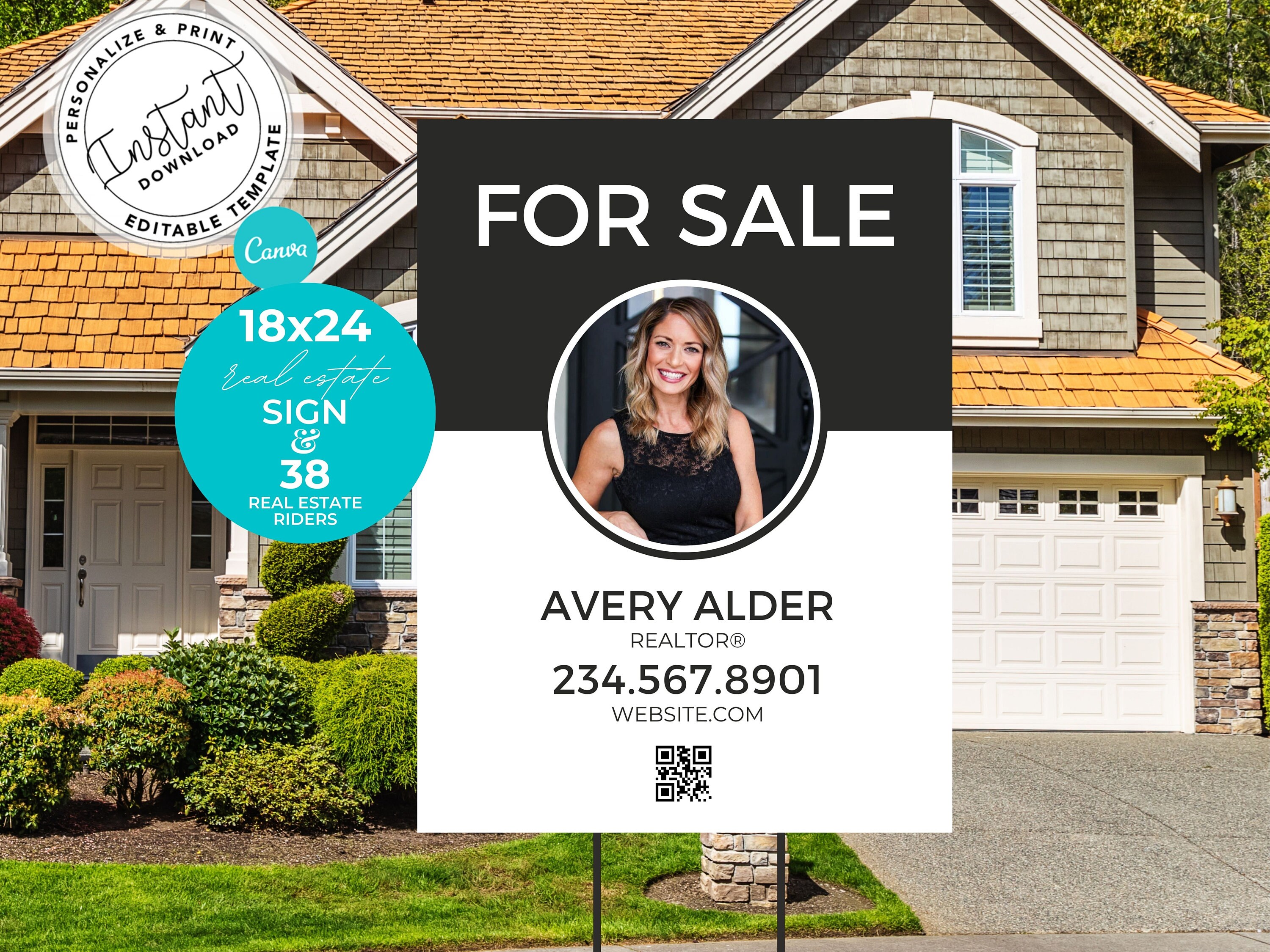 Real Estate Yard Sign, for Sale Yard Sign, Real Estate Marketing, Canva ...