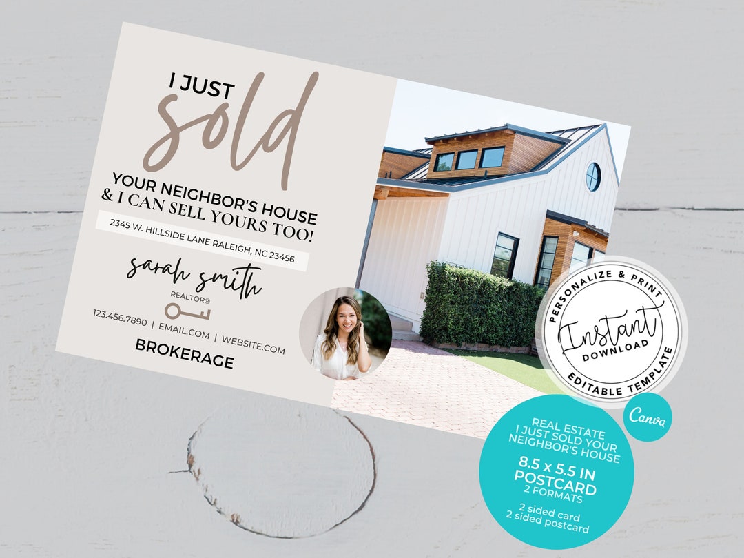 Real Estate Postcards, Sold Your Neighbors House Card, Agent Farming ...