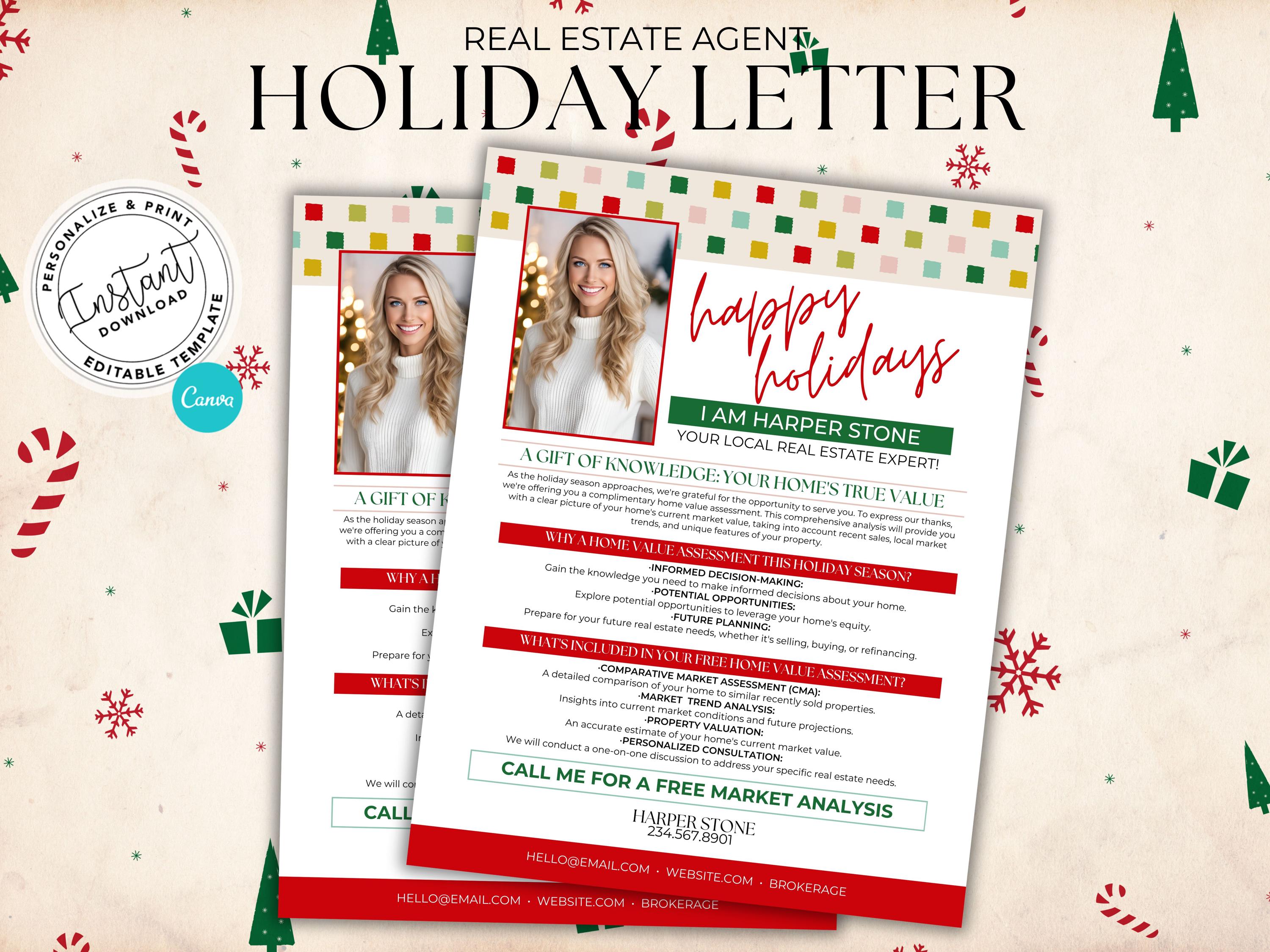 Real Estate Christmas Flyer: Agent Holiday Letter Canva Template - Etsy