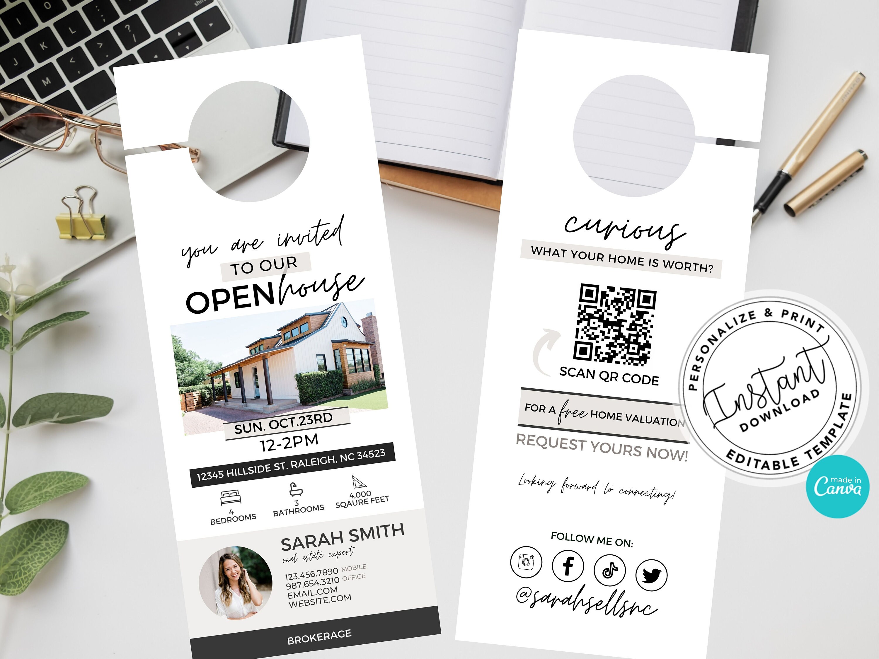 Open House Door Hanger, Real Estate Marketing, Open House Invite ...
