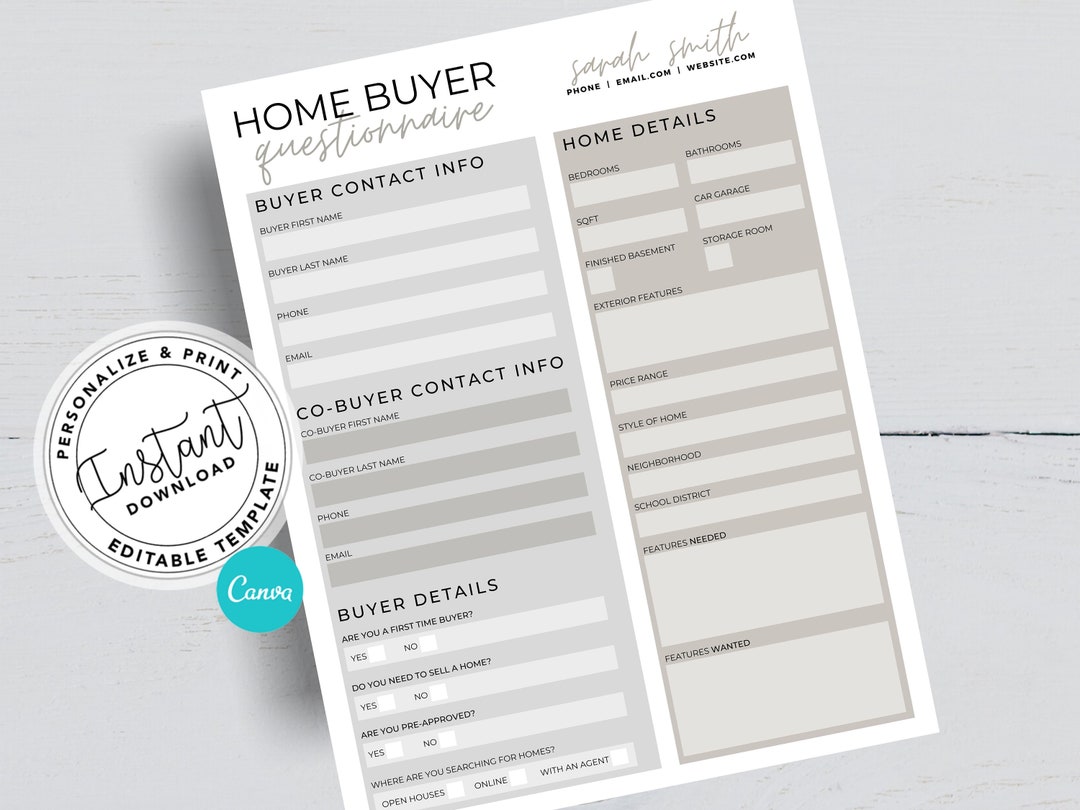 Real Estate Home Buyer Questionnaire, Real Estate Marketing, Real ...