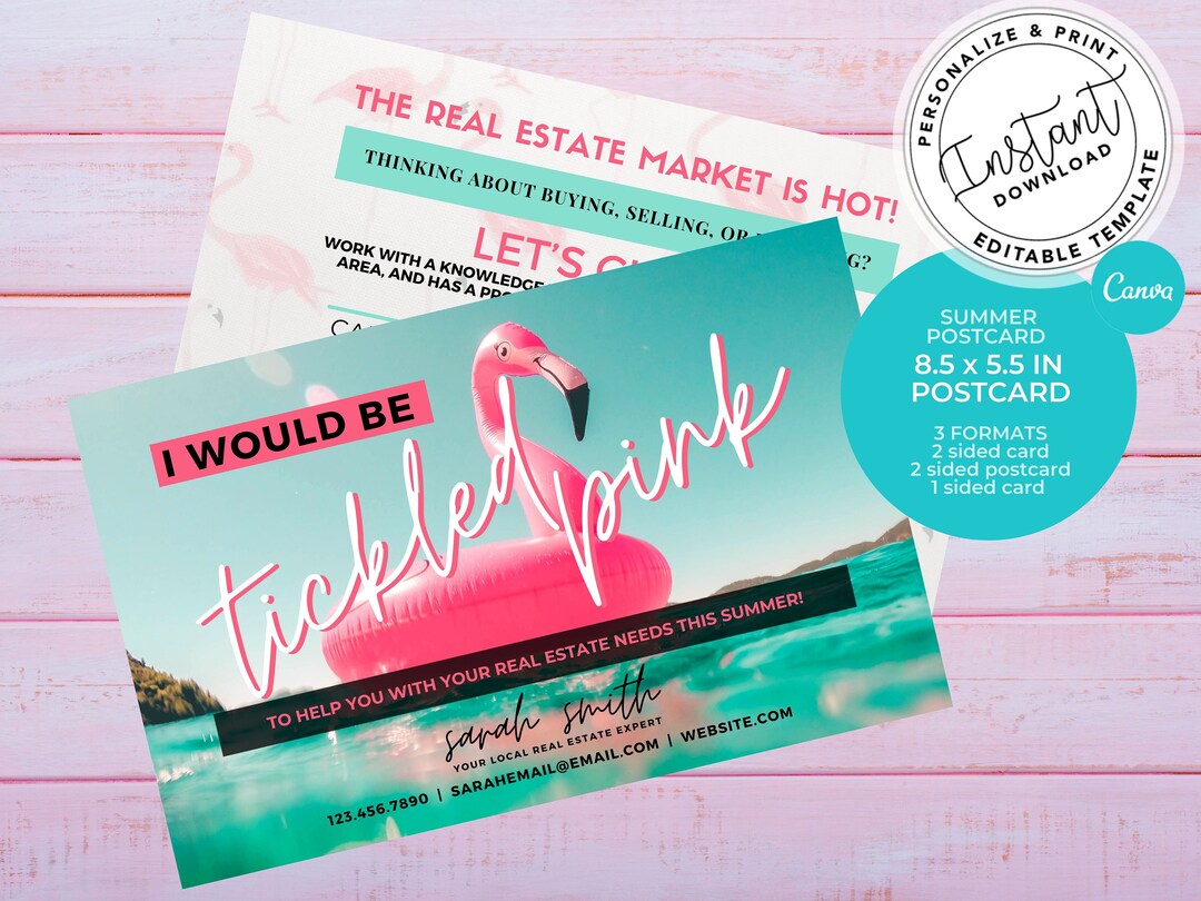 Real Estate Summer Postcard, Realtor Tickled Pink Summer Card, Realtor ...