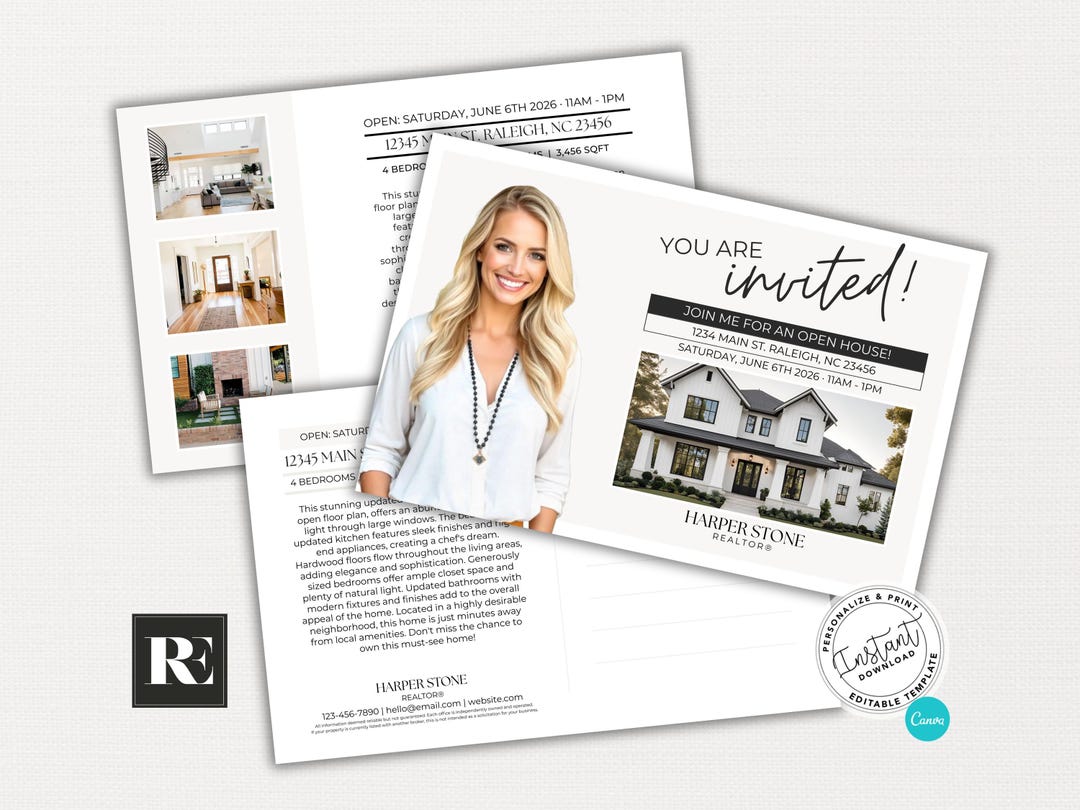 Open House Invite Postcard Canva Template, Real Estate Open House ...