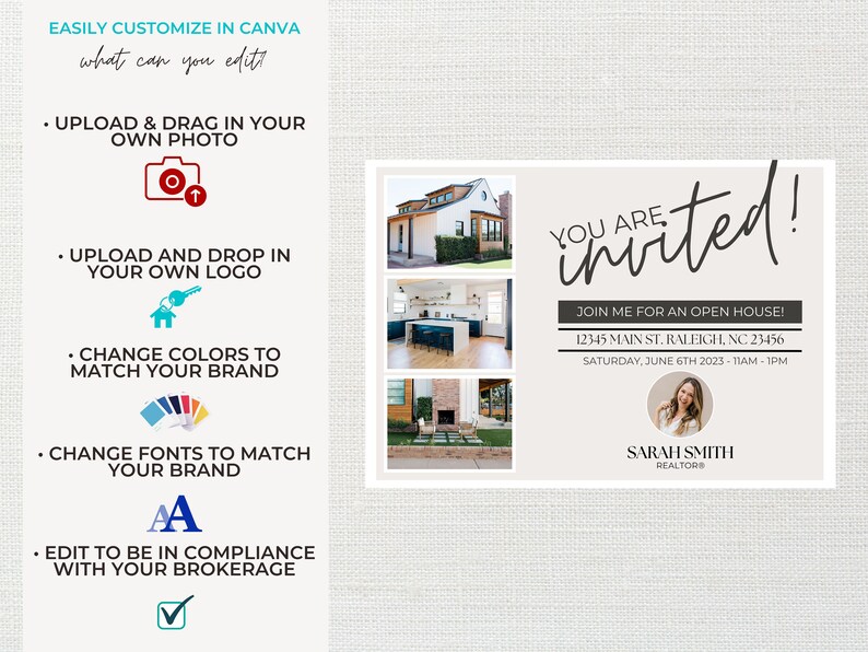 Open House Invite, Real Estate Marketing, Canva Template, Open House ...