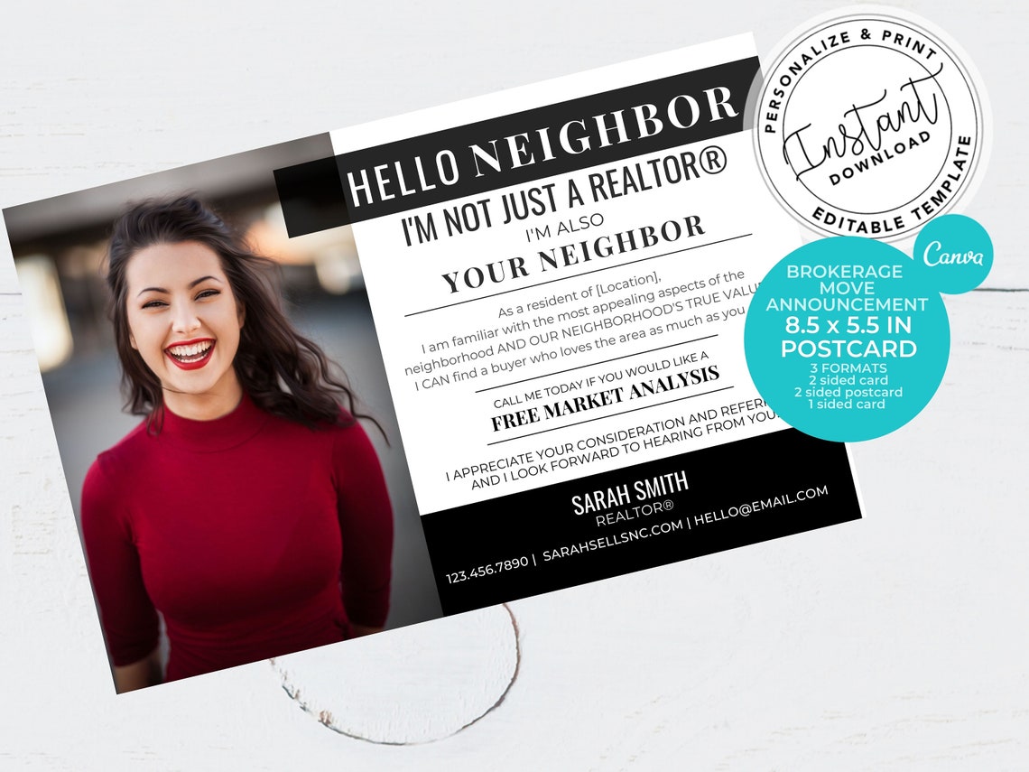 Real Estate Postcards Realtor Hello Neighbor Card Realtor - Etsy