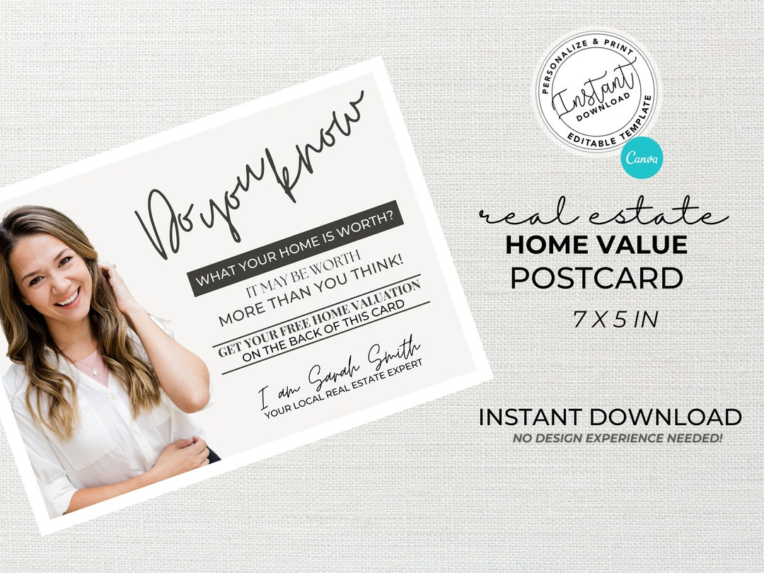Real Estate Marketing, Real Estate Postcard, Canva Template, Home Value ...