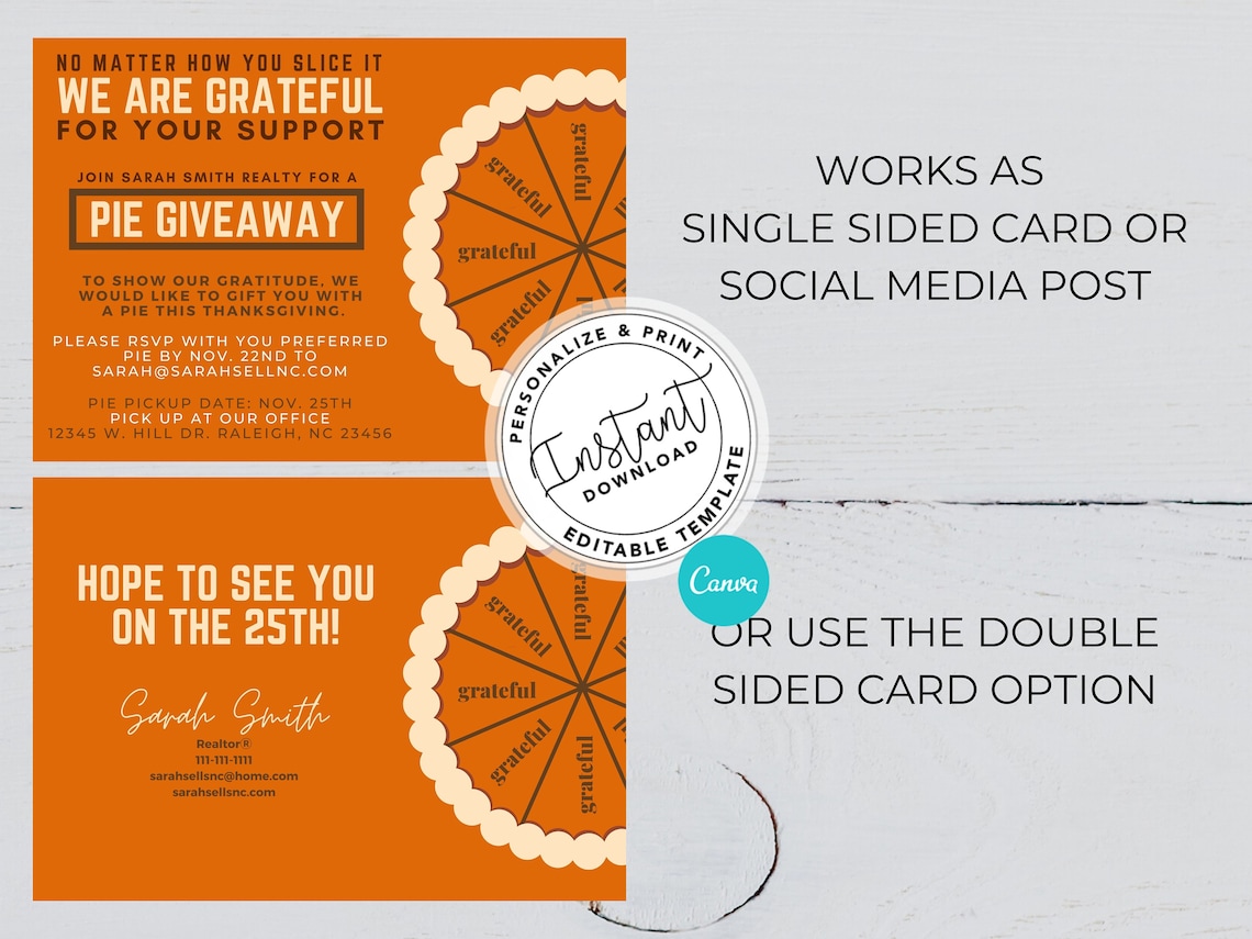 Real Estate Pie Giveaway, Real Estate Thanksgiving Template, Agent ...
