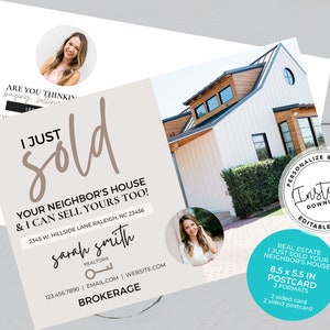 Real Estate Postcards, Sold Your Neighbors House Card, Agent Farming ...