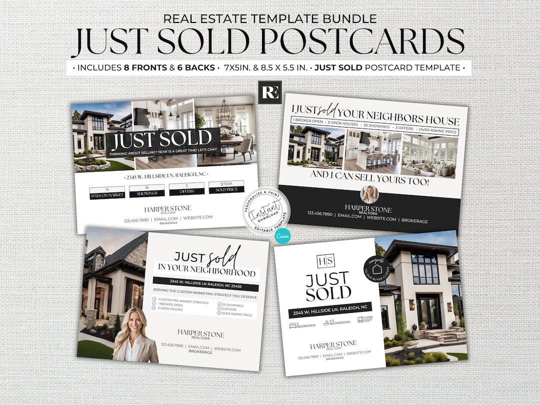 Just Sold Postcard Bundle, Real Estate Postcard Template, Neighborhood ...