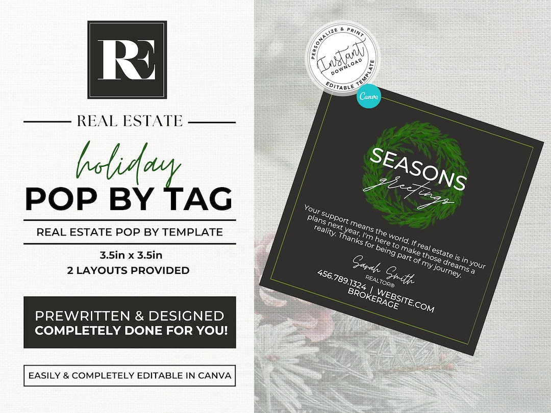 Real Estate Pop by Tag, Christmas Agent Tag, Wrapping Paper Gift Tag ...