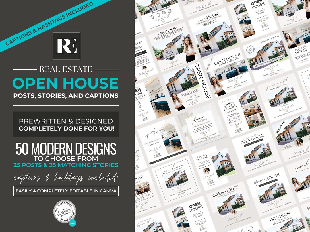 Real estate Social Media Template, 25 Open House Instagram Posts, Real ...