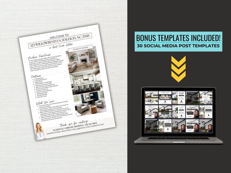 Real Estate Feature Sheet Canva Template Editable Home Flyer Realtor ...