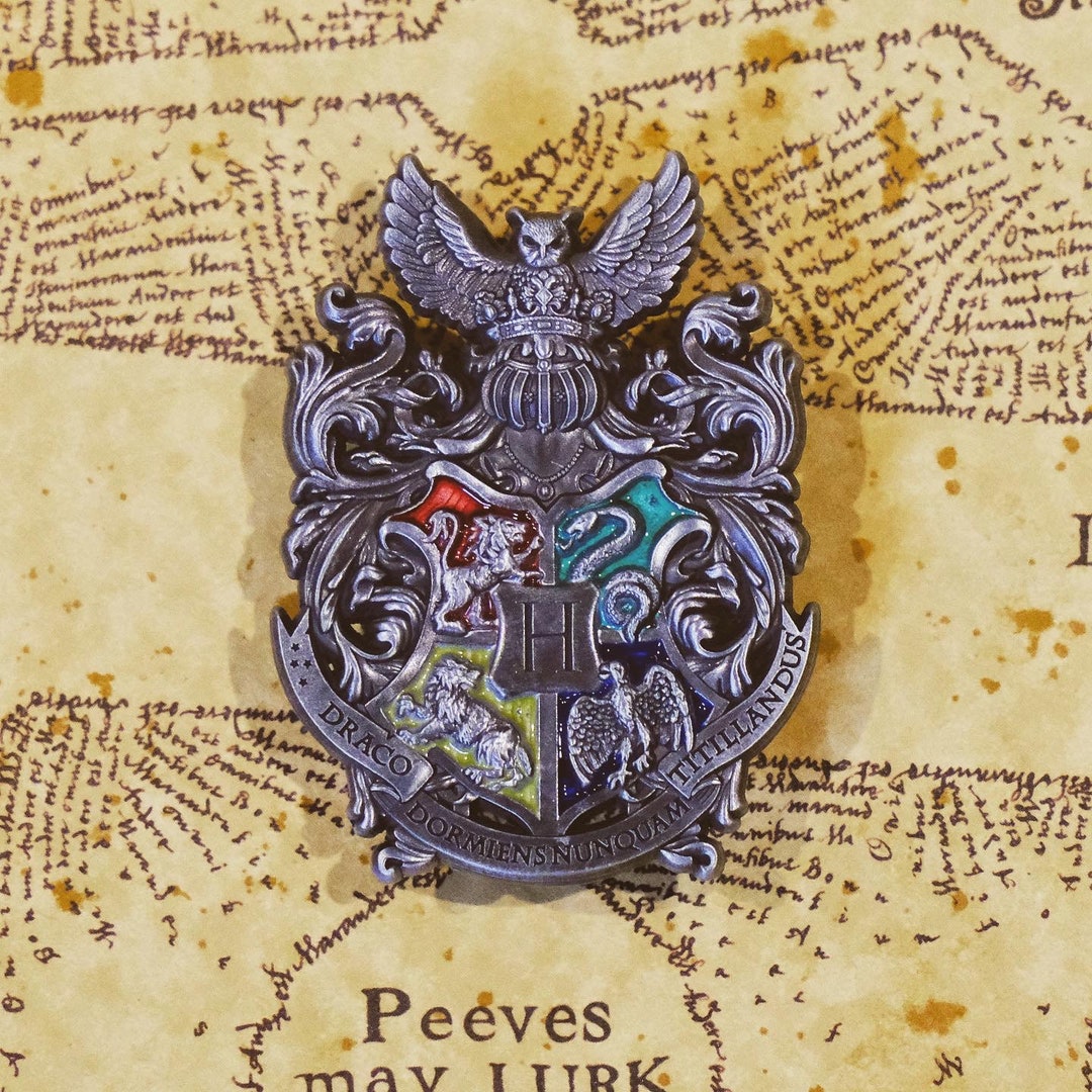 Silver Wizard School Crest Magic Hard Enamel Pin Book Pins Witchcraft ...