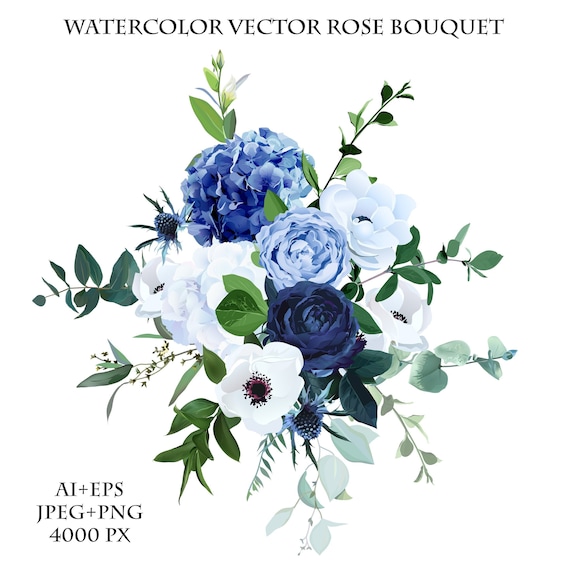 Classic Blue Navy Garden Rose White Hydrangea Flowers - Etsy UK