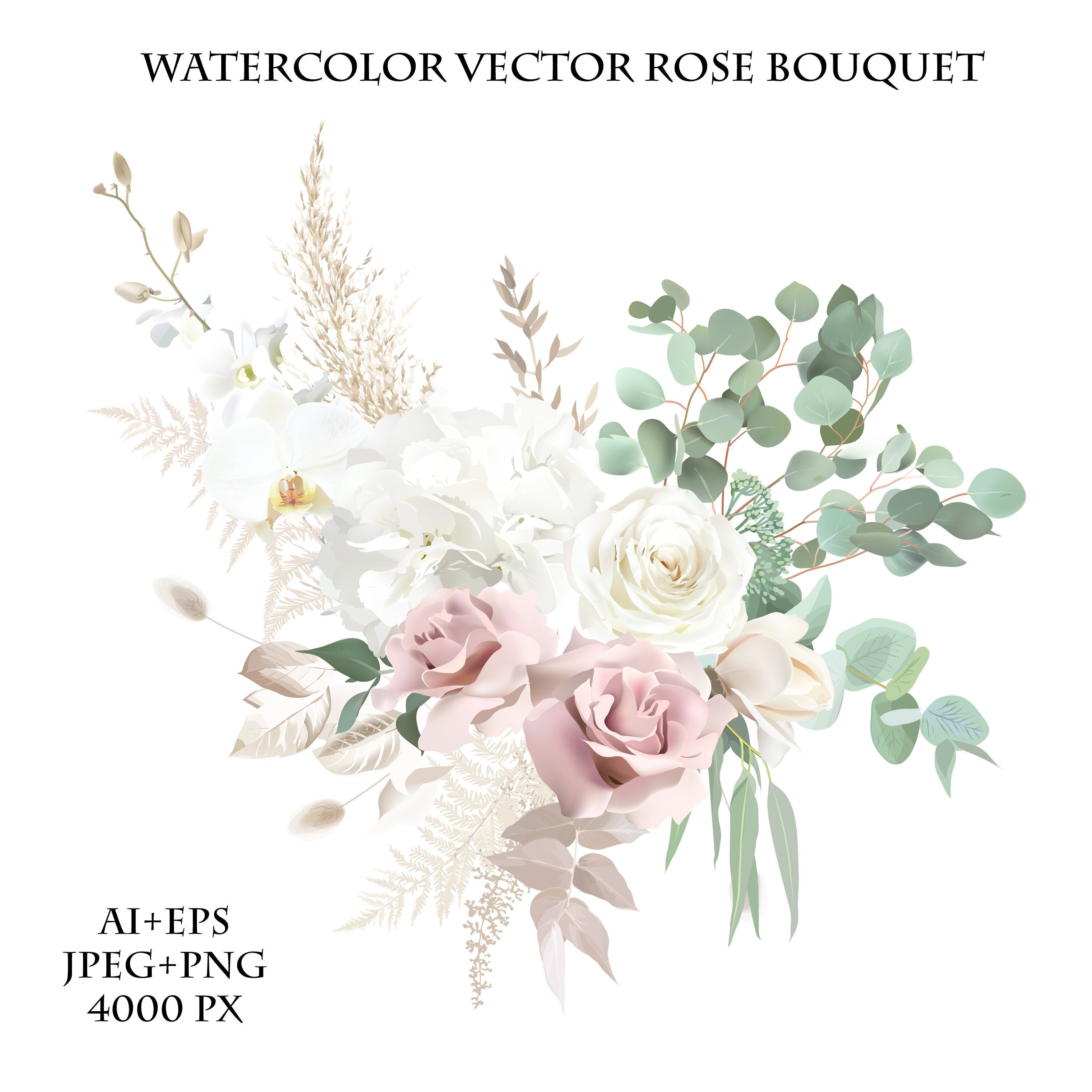 Silver Sage Green and Blush Pink Flowers Vector Design Bouquet. Dusty ...