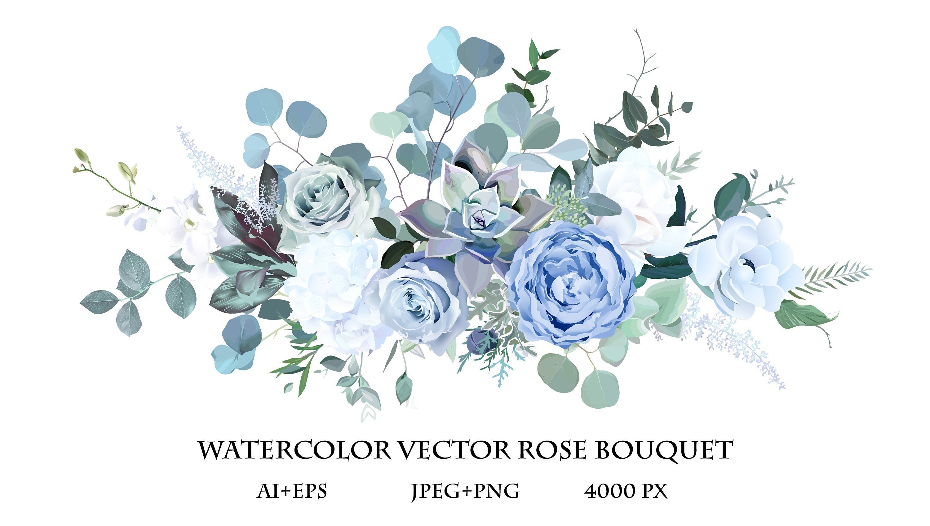 Dusty Blue Rose, White Hydrangea, Ranunculus, Magnolia, Anemone ...