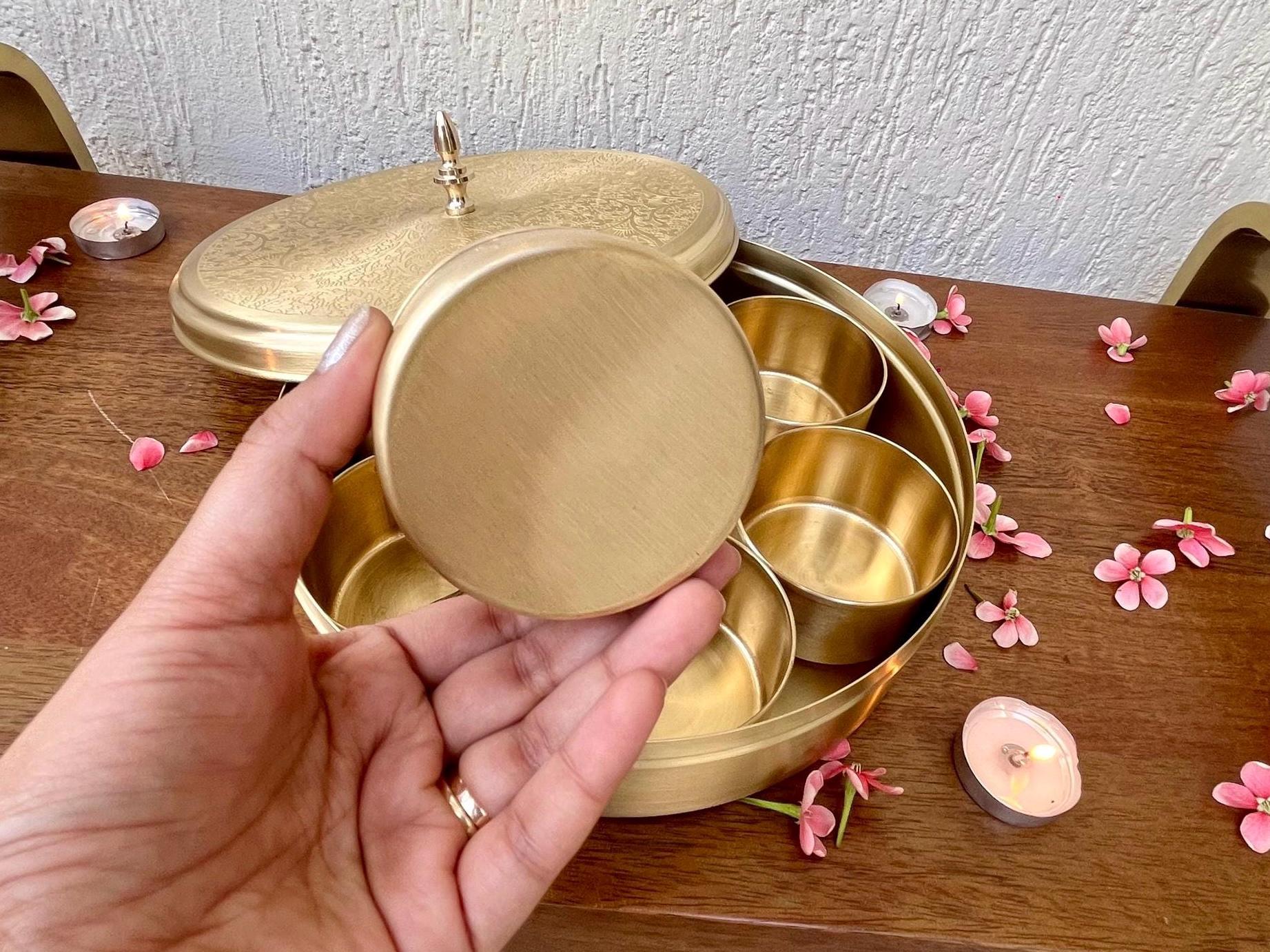 Masala Box Handmade Etched Brass Masala Dan Dabba | Traditional ...