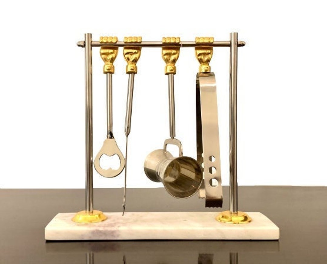 Bar Set on Marble Stand, Mixology Bartender Kit, Bar Tools and ...