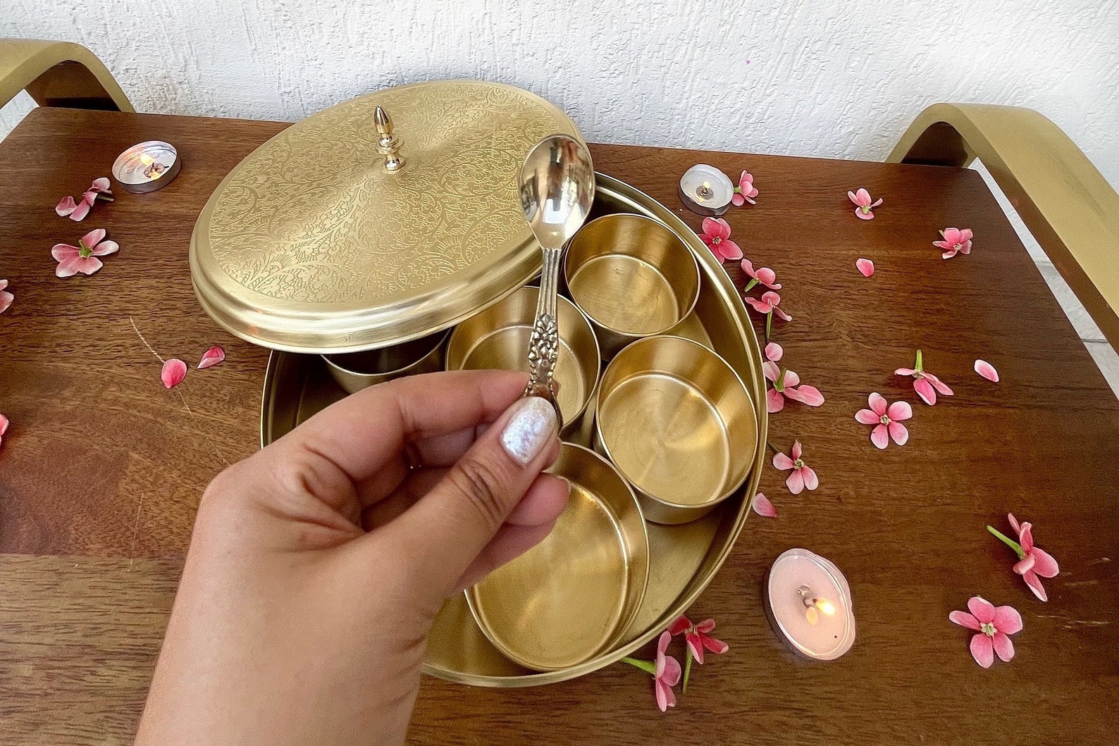 Masala Box Handmade Etched Brass Masala Dan Dabba | Traditional ...