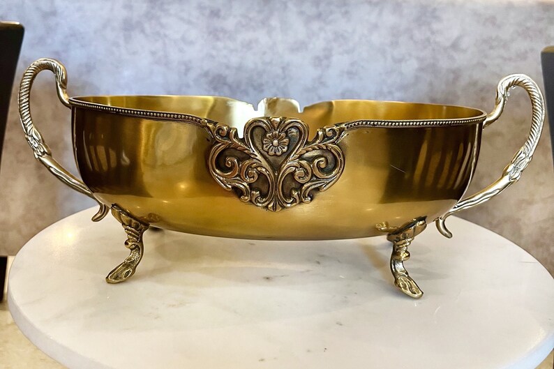 Vintage Brass Bowl With Handles & Legs | French Compote Handmade ...