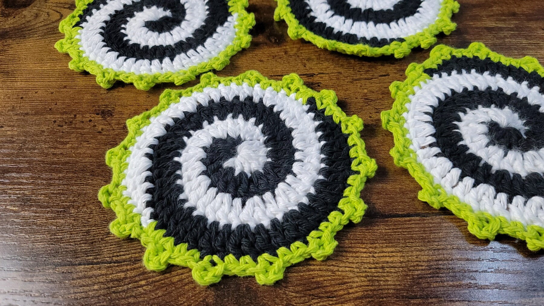 Crochet Beetle Man Version 2 Spiral Coasters *black White Green* - Etsy