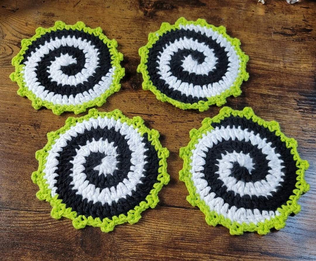 Crochet Beetle Man Version 2 Spiral Coasters *black White Green* - Etsy