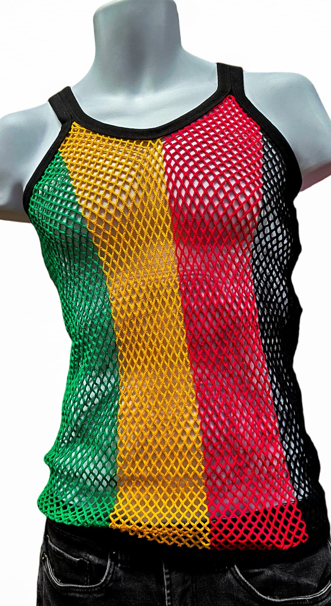 Rasta String Mesh Vest Fishnet Fitted Striped Black - Etsy