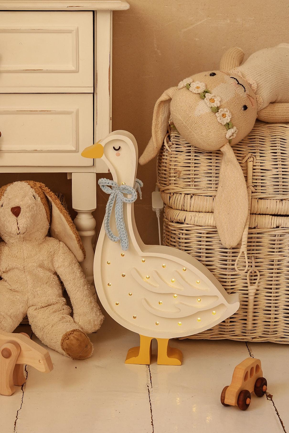 Cottage Blue Bow Goose Lamp – Kids Night Light | Woodland Nursery Decor ...