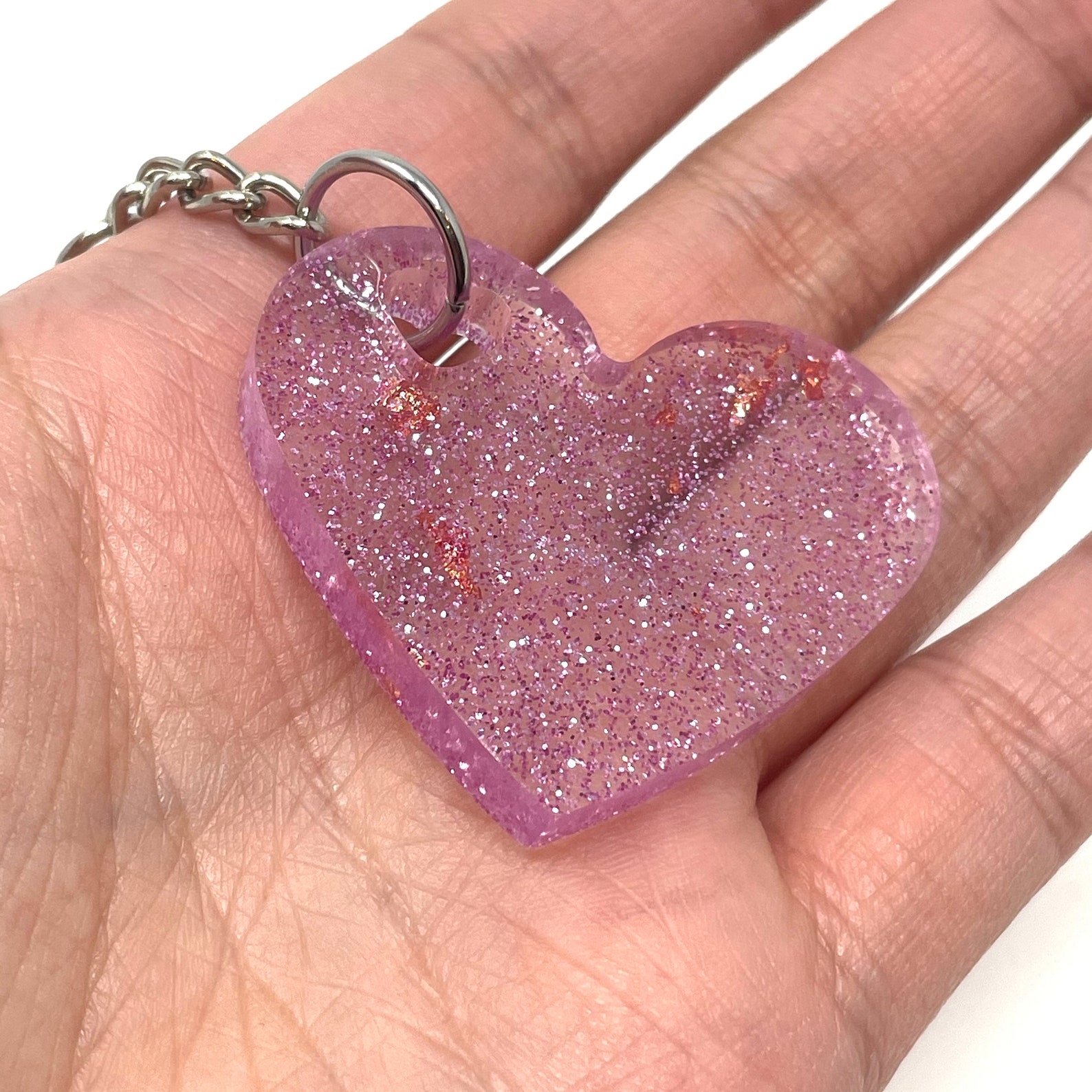 Rose Gold and Pink Heart Keychain Resin Keychain Handmade - Etsy