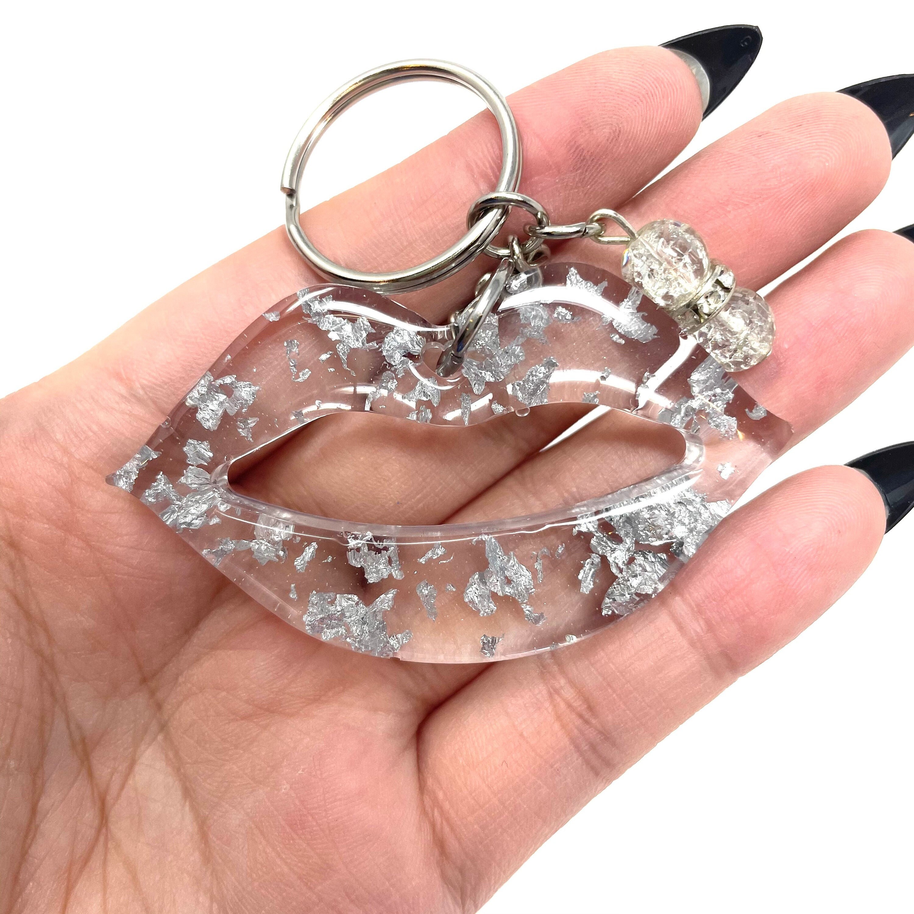 Silver Leaf Clear Lips Keychain Resin Keychain Handmade | Etsy