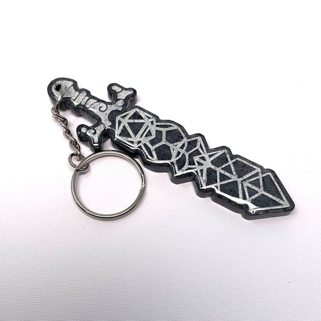 Gray Dnd Dice Sword Keychain Dungeons and Dragons Gamer Gifts Stranger ...