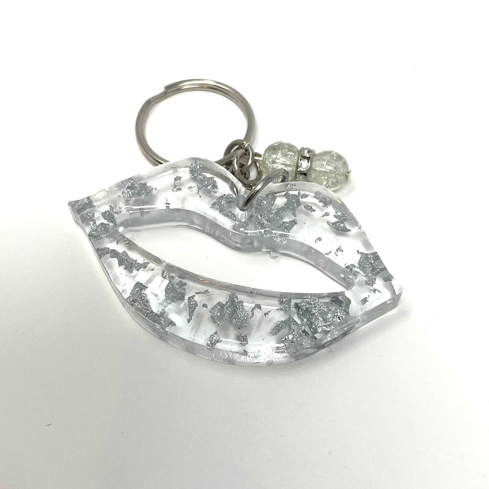 Silver Leaf Clear Lips Keychain Resin Keychain Handmade | Etsy