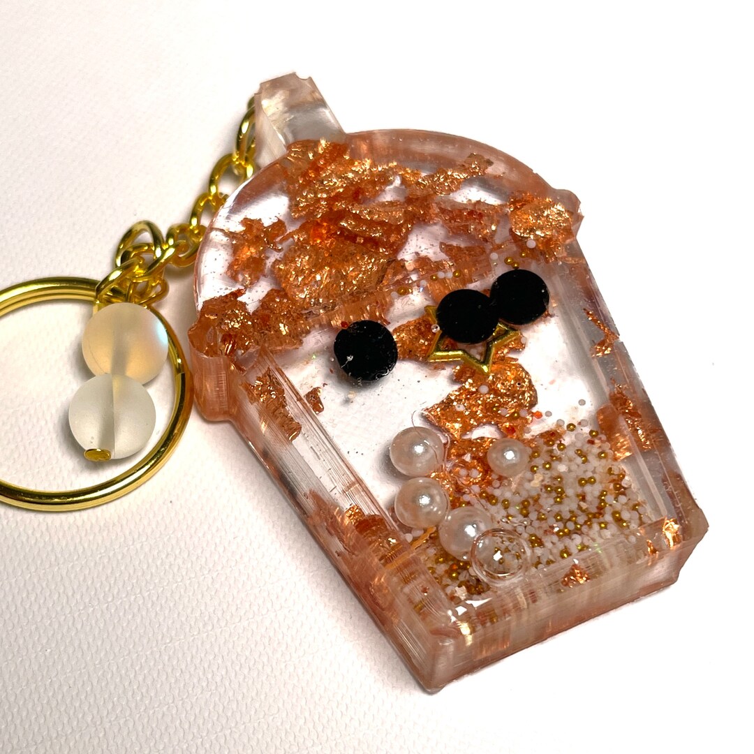 Rose Gold Boba Shaker Keychain | Bubble Tea | Iridescent | Resin Shaker ...