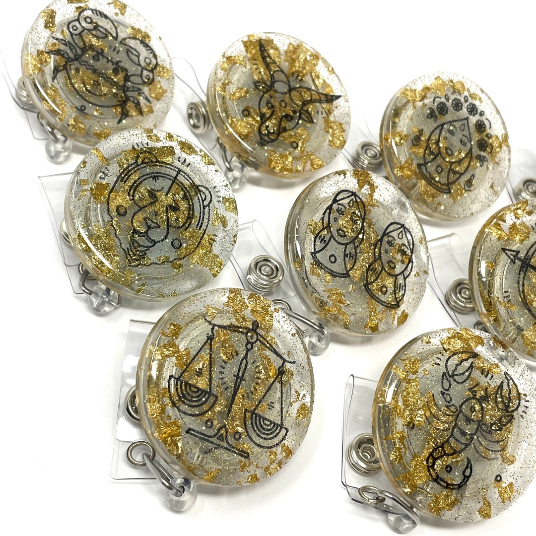 Gold Leaf Zodiac Badge Reel | Handmade | Resin | Badge Holder | Lanyard ...