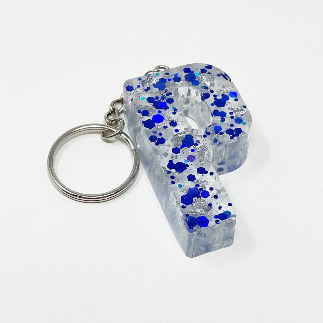 Holographic Blue P Keychain | Resin Keychain | Letter Keychain ...