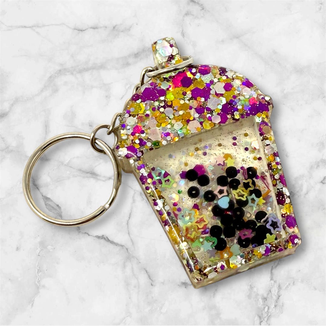 Rainbow Boba Shaker Keychain Bubble Tea Liquid Keychain Resin Shaker ...