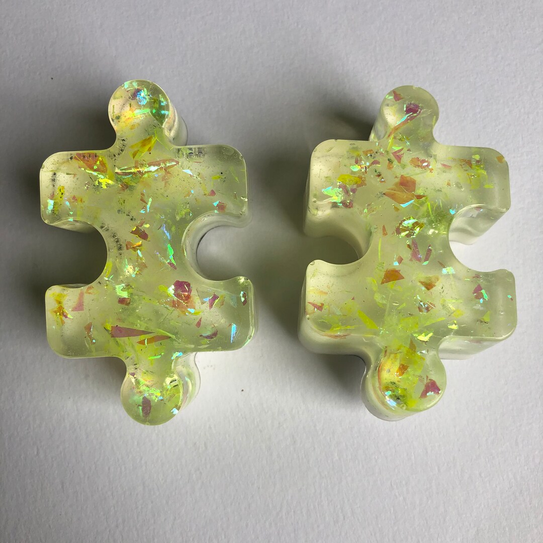 Iridescent Yellow Puzzle Magnets: Handmade Resin Fridge Decor (set of ...