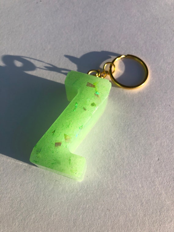 Green Z Keychain Resin Keychain Letter Keychain Handmade | Etsy
