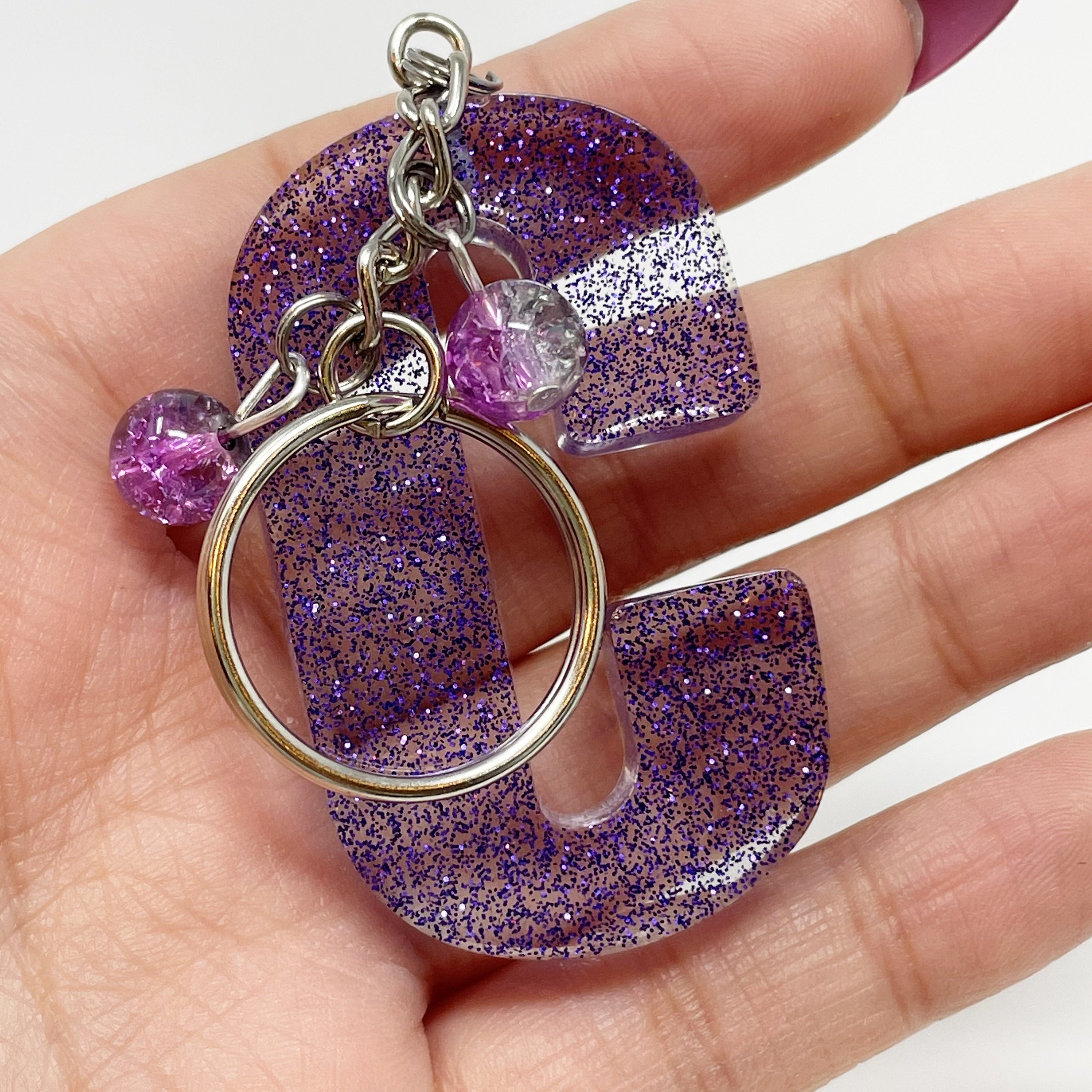 Purple C Keychain Resin Keychain Letter Keychain | Etsy