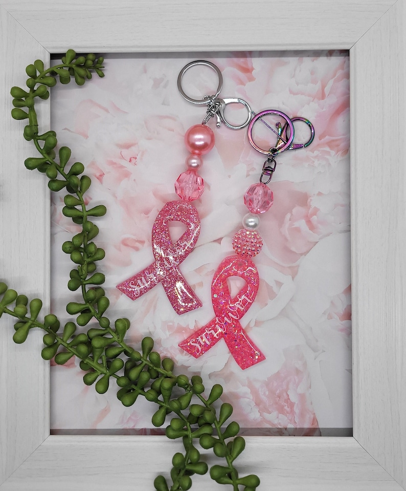 Awareness Ribbon Key Chain Breast Cancer Survivor Keyring Pink - Etsy