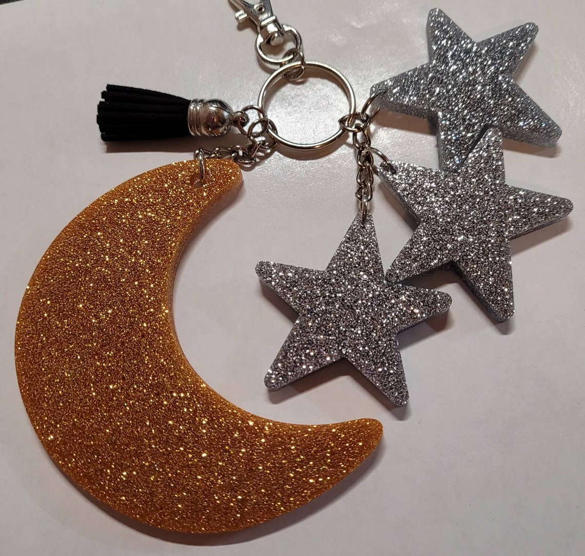 Moon and Stars Keychain Glitter Love You to the Moon and Back - Etsy