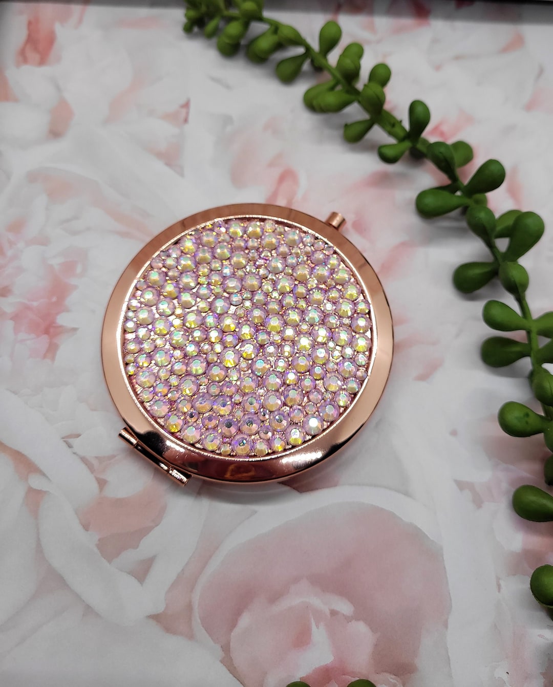 Rhinestone Rose Gold Mirrored Compact: Crystal Bling Purse Mirror - Etsy