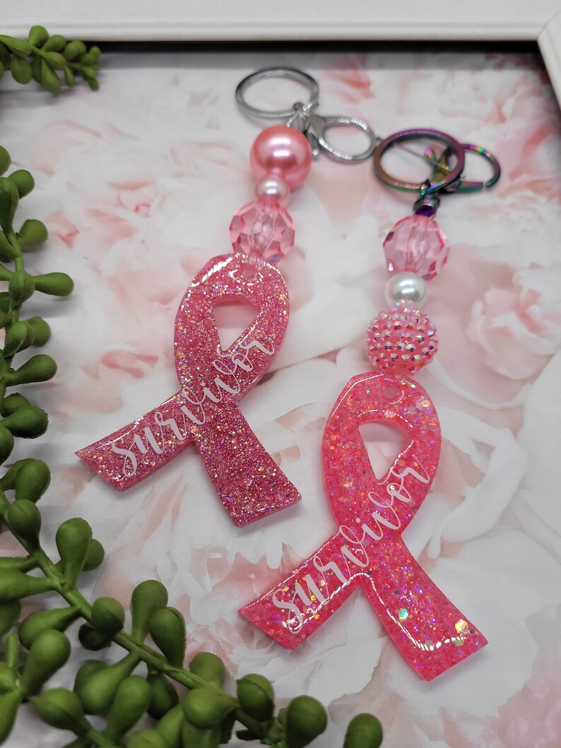 Awareness Ribbon Key Chain Breast Cancer Survivor Keyring Pink - Etsy