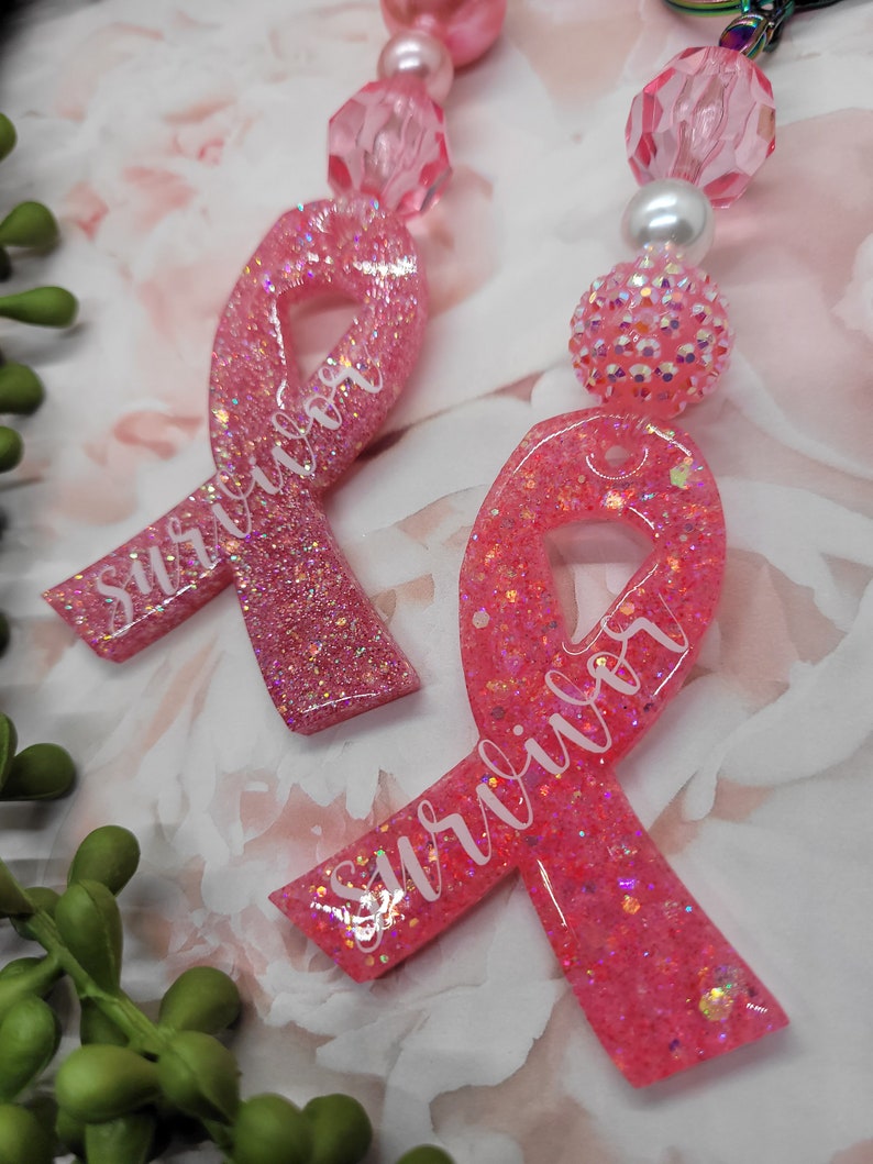 Awareness Ribbon Key Chain Breast Cancer Survivor Keyring Pink - Etsy